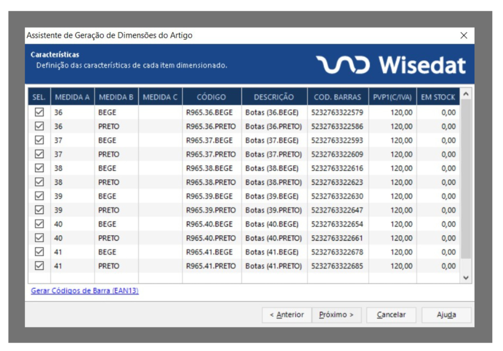Dimensões de artigos - WISEDAT,