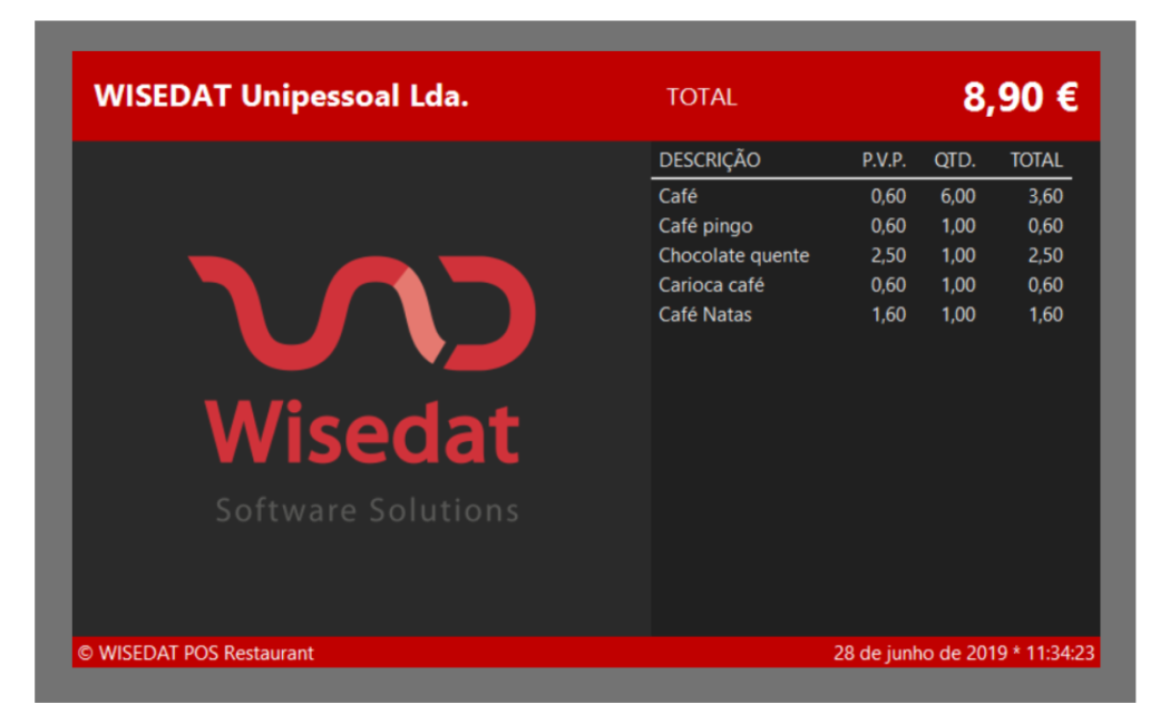 Monitor de cliente - WISEDAT POS Restaurant - WISEDAT,