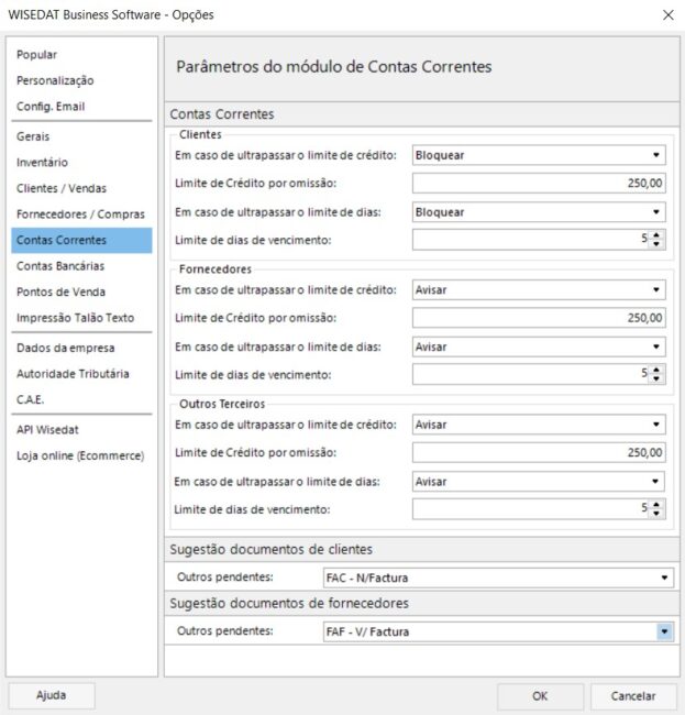 Configuração de Contas Correntes - WISEDAT,